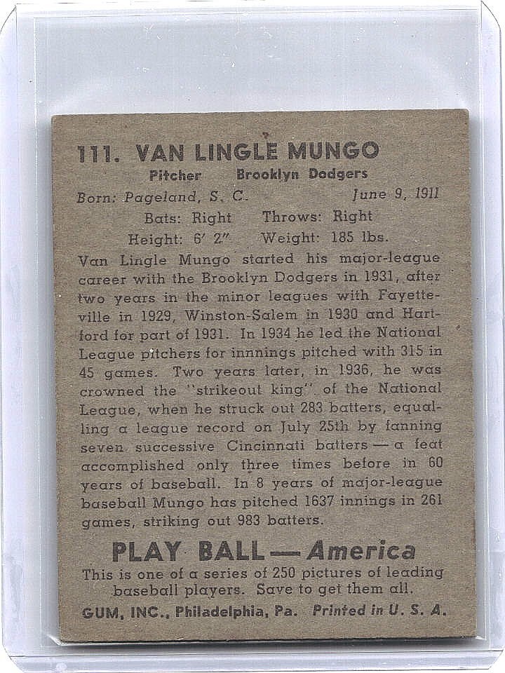 1939 Play Ball # 111 Van Mungo Brooklyn Dodgers NICE! FAST SHIP | eBay