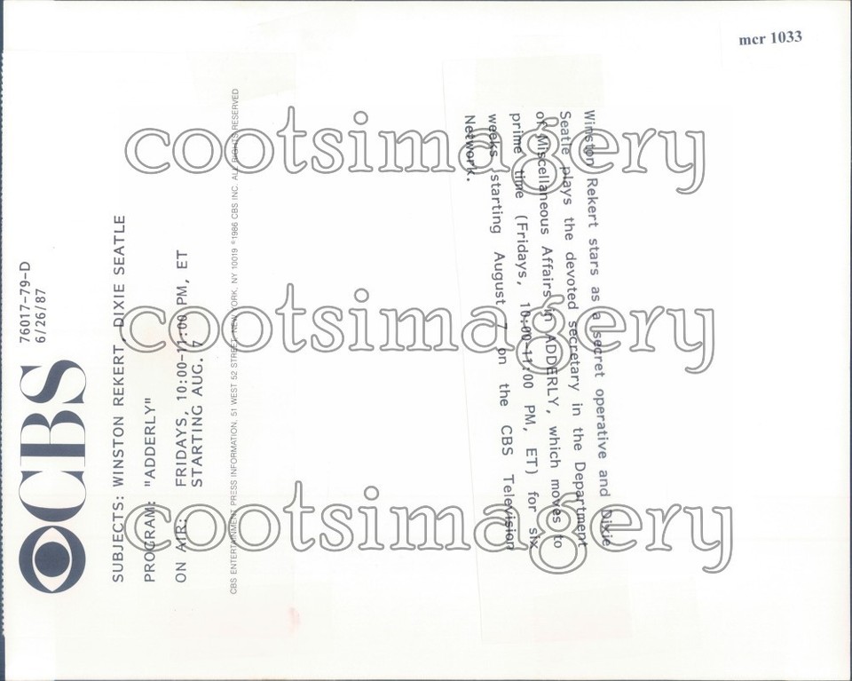 1987 Winston Rekert Dixie Seattle Adderly 1980s Canadian TV Press Photo ...