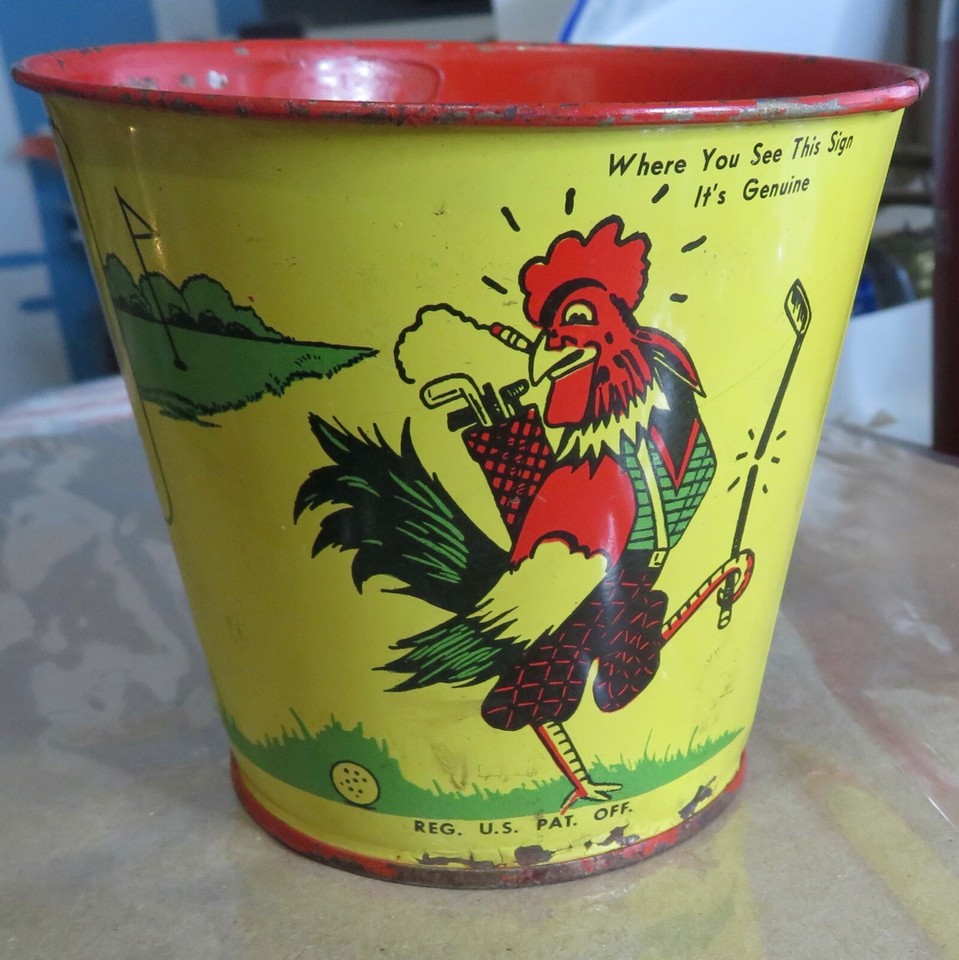 Vintage Chicken In The Rough restaurant tin bucket 1940s rooster ...