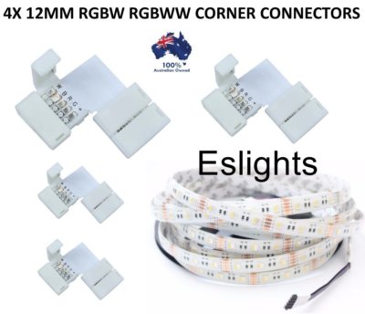 4X L SHAPE CORNER CONNECTORS 12MM 5 PIN 5050 RGBW LED STRIP LIGHTS NO ...