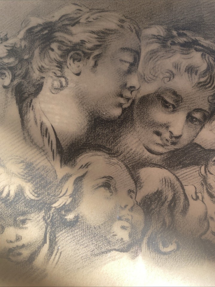 Antique Fr. Boucher “Study Of Heads” Chalk-Manner Etching Print Framed ...