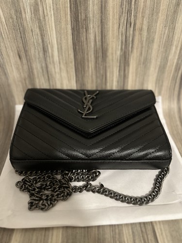 Yves Saint Laurent YSL Black/ Dark Gray Envelope Wallet Crossbody NO ...