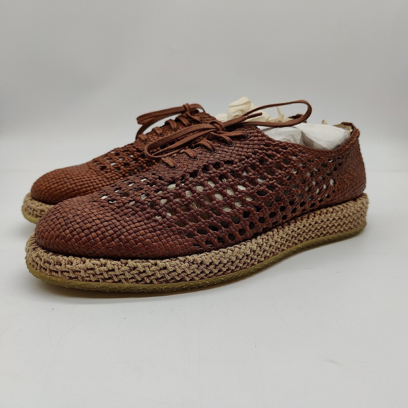 New Defect- Ferragamo Woven Brown Dress Men's Lace-up Woven Oxford ...