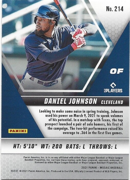 2021 Panini Mosaic #214 Daniel Johnson Baseball Card | eBay