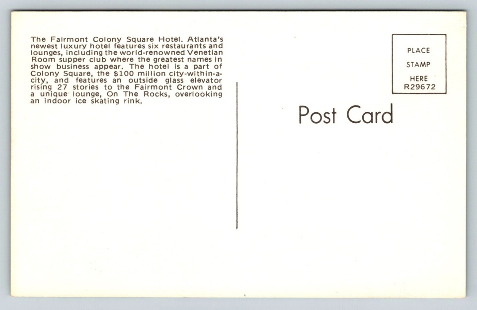 Atlanta Georgia Fairmont Colony Square Hotel Postcard | eBay