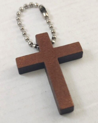 Mini Wooden Cross Keychain Wood Key Chain Keyring Ring Purse Bag Charm ...