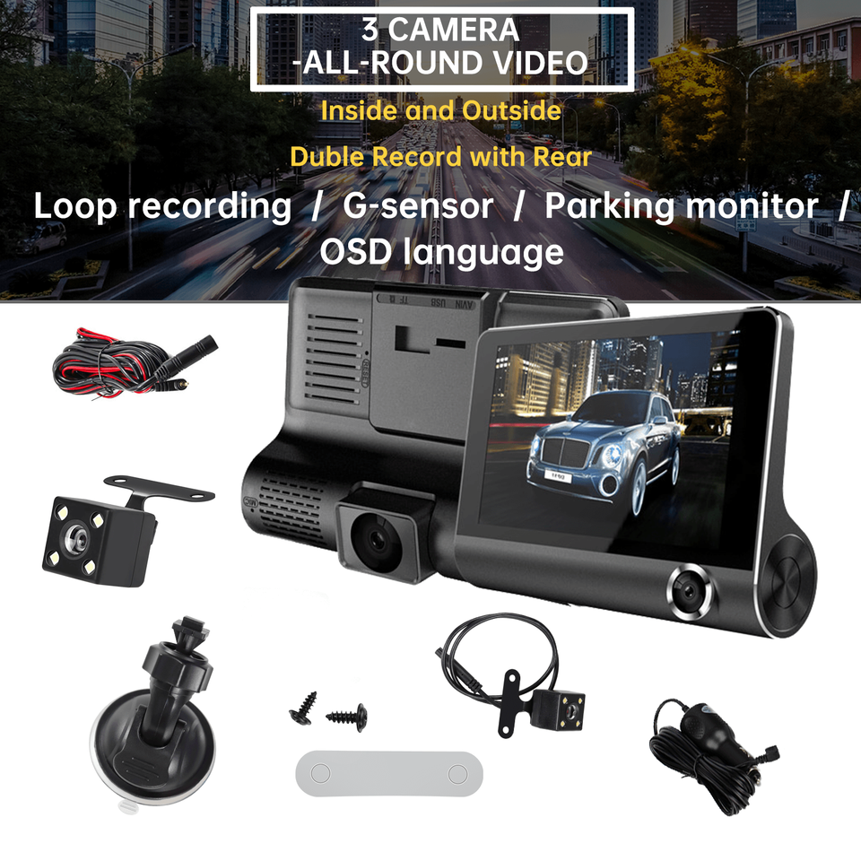 4" Touch Screen Dash Cam 1080P Dual Lens Car DVR Recorder Front and ...