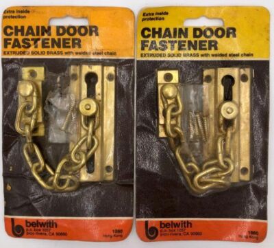 (2) NOS BELWITH Extruded Solid Brass Welded Steel Chain Door Fastener ...