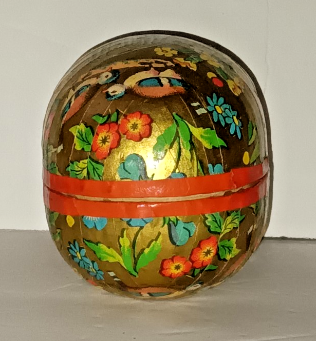 4" Vtg German Paper Mache Easter Gold Egg Candy Container Bird ...