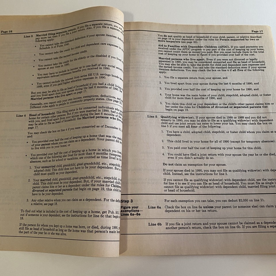 Vtg Booklet 1990 Income Tax Tables Instruction Form 1040A Ephemera ...