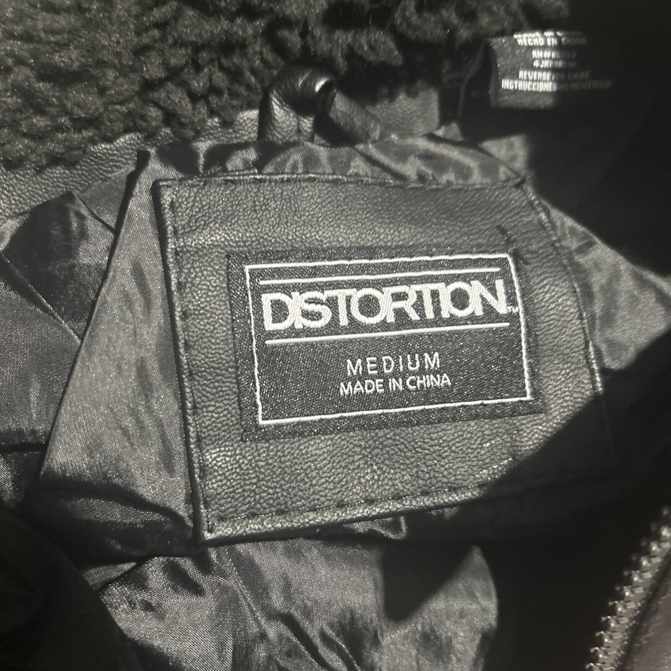 Distortion Men's Faux Leather Jacket Black Size M Motorcycle With ...