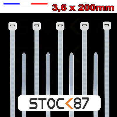 2606W# 20 à 100pcs attache câble blanc type rilsan Colson 200 x 3,6 mm ...