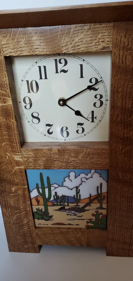 Handcrafted Arts Crafts Quartersawn White Oak Mantel Clock Roadrunner ...