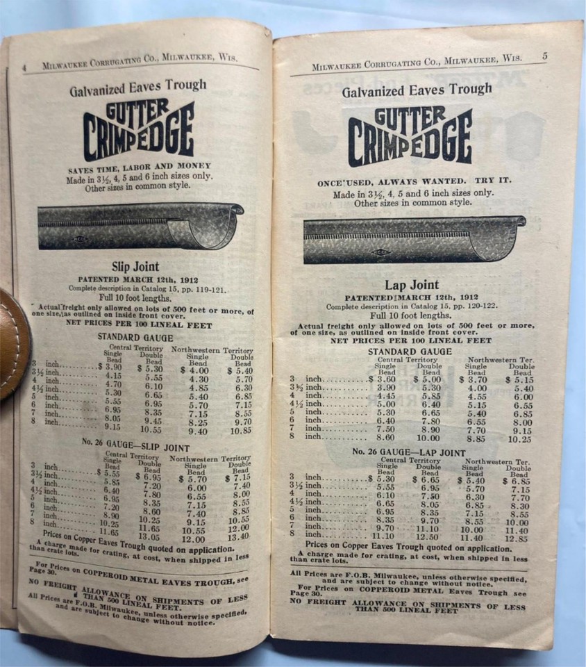 1919 MILCOR MILWAUKEE CORRUGATING & ARCHITECTURAL SHEET METAL CATALOG ...