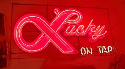 Retro Neon "Lucky On Tap" Beer Sign | eBay