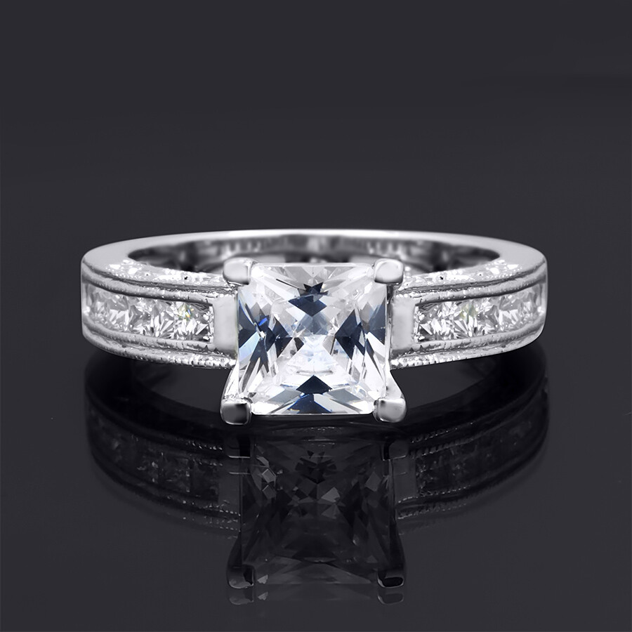 1.3 tcw Brilliant White CZ Princess Cut Promise Engagement Ring Fine ...