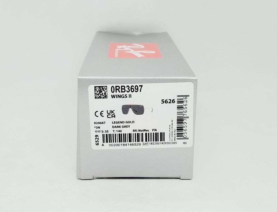 Ray Ban WINGS II polished gold/dark grey RB3697 924687 sunglasses NEW ...