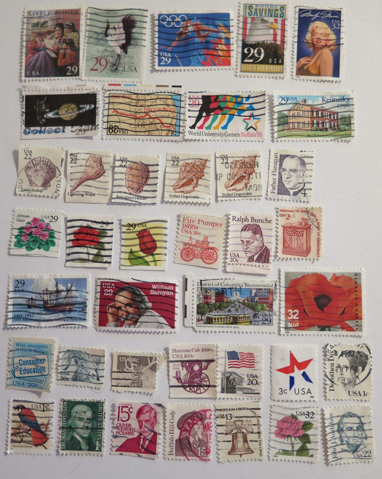 US used postage stamps, mostly 1970’s, lot, 148 stamps, 1 cent to 1 ...