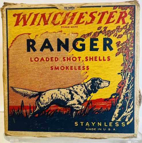 vintage empty 16 ga winchester ranger shotgun shell box pointer dog ...