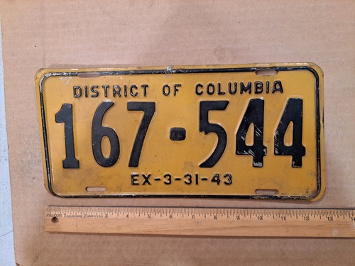 License Plate, District of Columbia, Washington D.C., 1943, Passenger ...