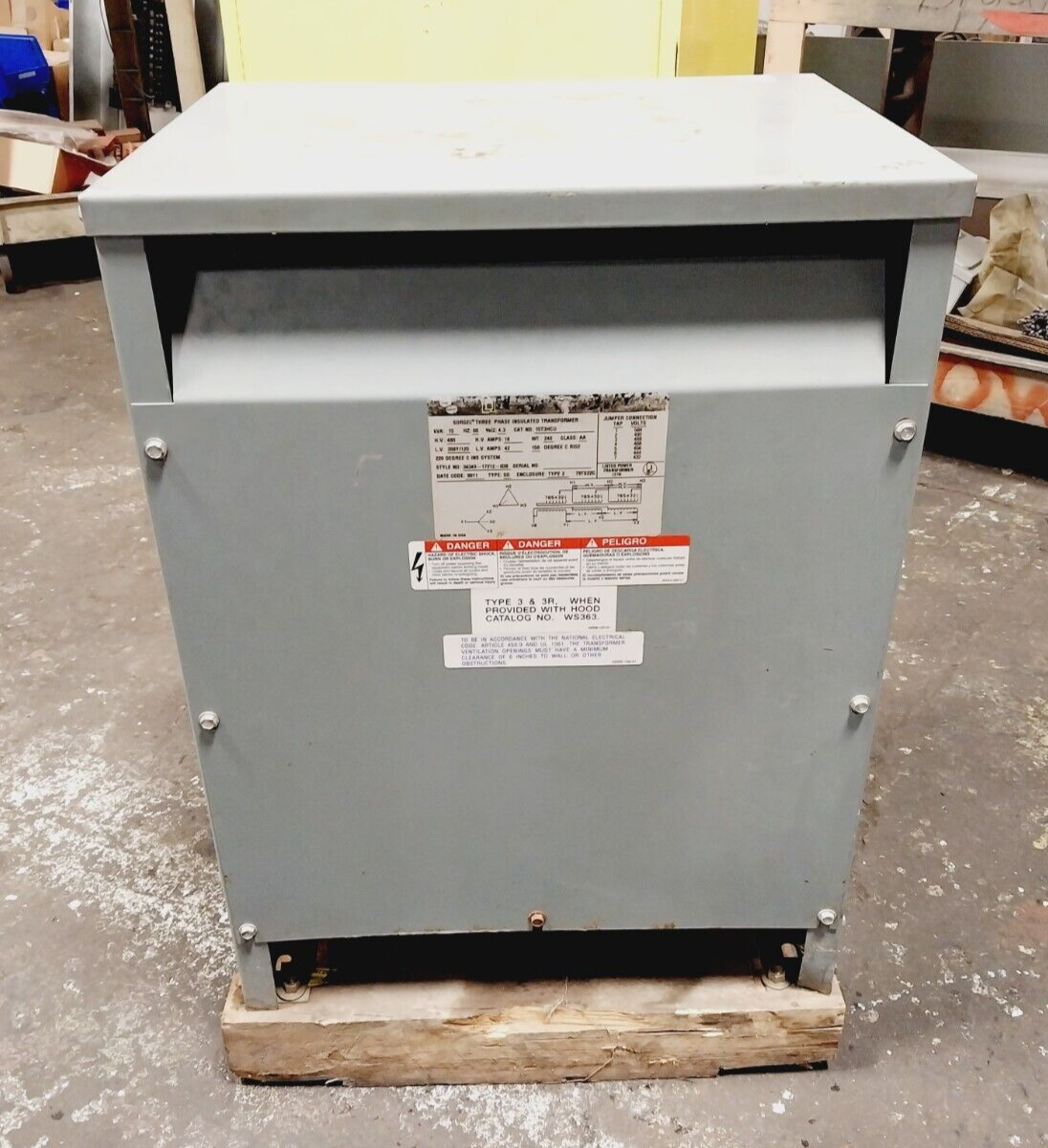 SQUARE D 15 KVA TRANSFORMER 480 HV 208Y/120 LV 3 PHASE 15T3H | eBay