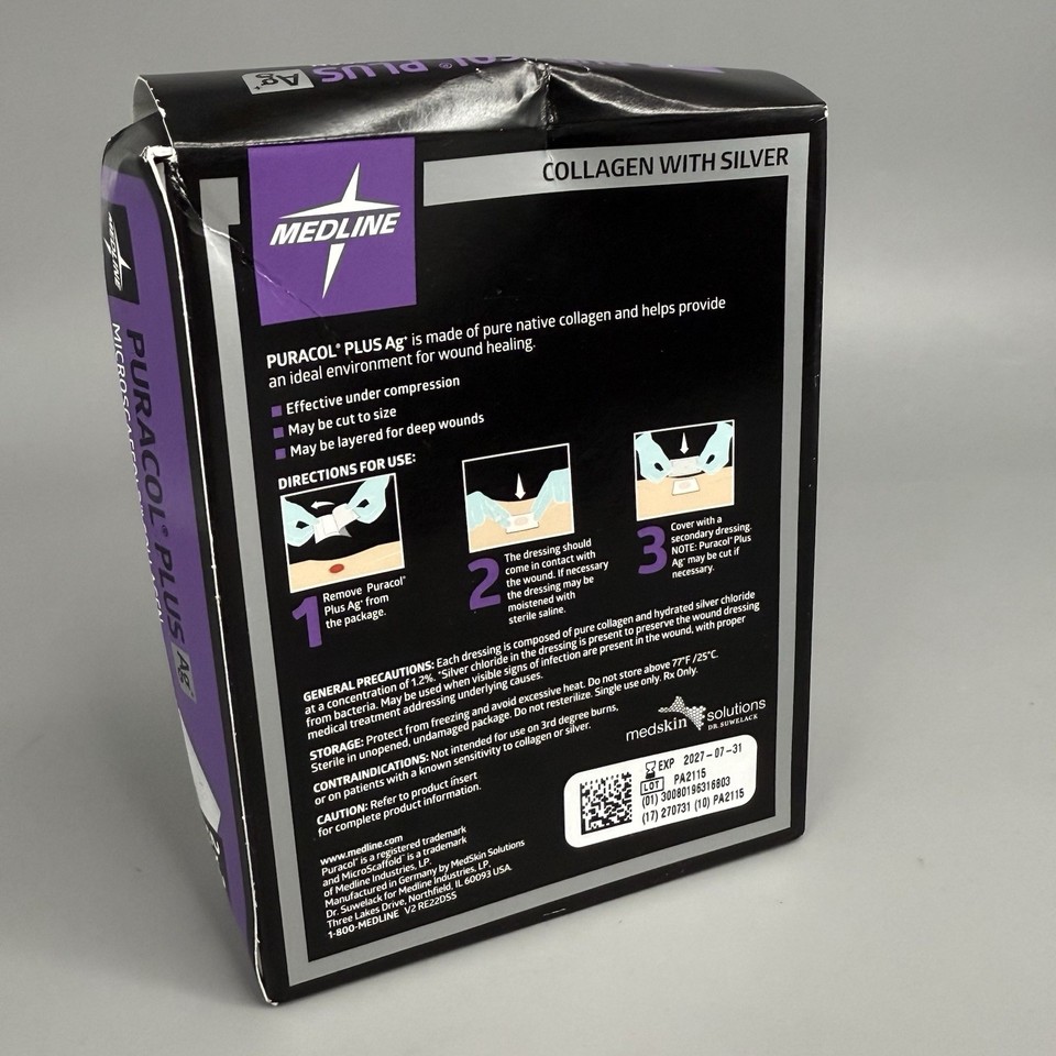 Medline Puracol Plus Ag+Collagen Wound Dressing with Silver, 2" x 2.25 ...