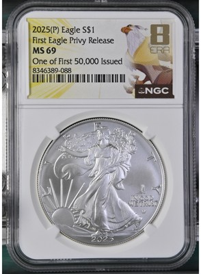 2025 (P) $1 American Silver Eagle First Eagle Privy Release One of ...