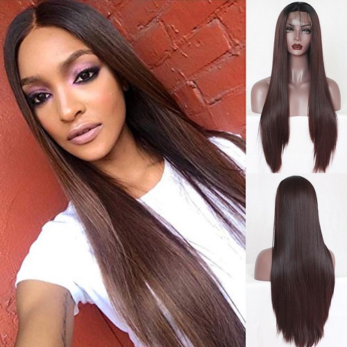 Hot Selling Ombre Color Synthetic Lace Front Wig #1b/#33 Dark root Lace ...