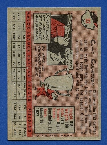 1958 Topps # 92 Clint Courtney Washington Senators EX/MT++ FREE ...