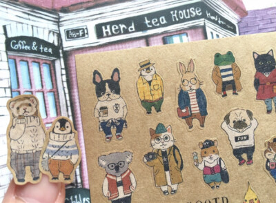 Kraft OOTD Cute Kawaii Pets Animals Sticker Sheet Scrapbook Junk ...
