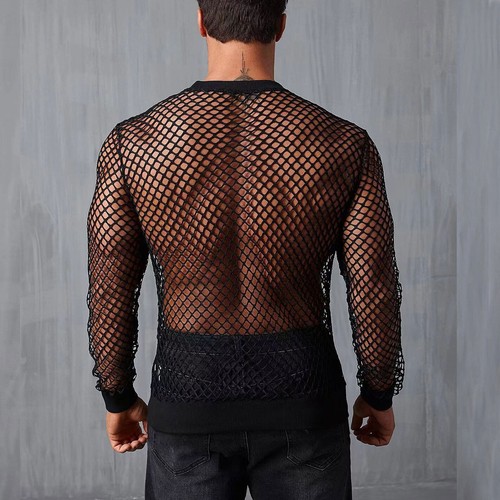 Mens Drop Shoulder Fishnet Mesh T-shirt Stretch Top Tee Shirt Gothic ...