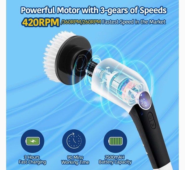 Homitt Cordless Floor Replaceable Shower Cleaning Brush Electric Spin ...