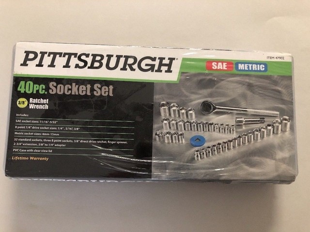 Pittsburgh 40 PC 3/8 Ratchet Wrench Socket Set SAE & METRIC for sale ...