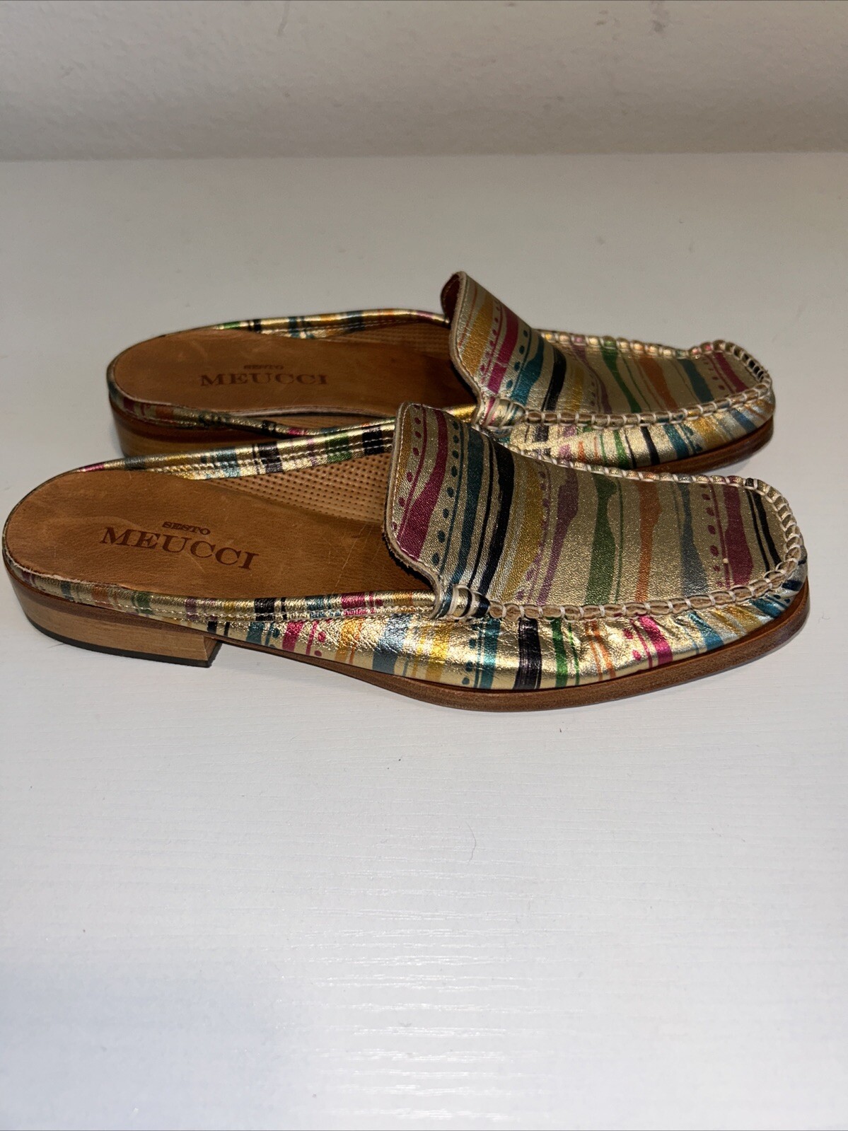 Vtg Sesto Meucci Colorful Summer Gold Fashion Mules Y2K Size 6.5 Worn ...
