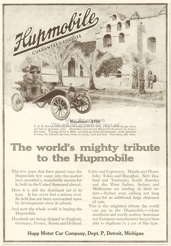 1911 Hupp Motor Car Detroit Michigan Hupmobile Runabout $750 Antique ...