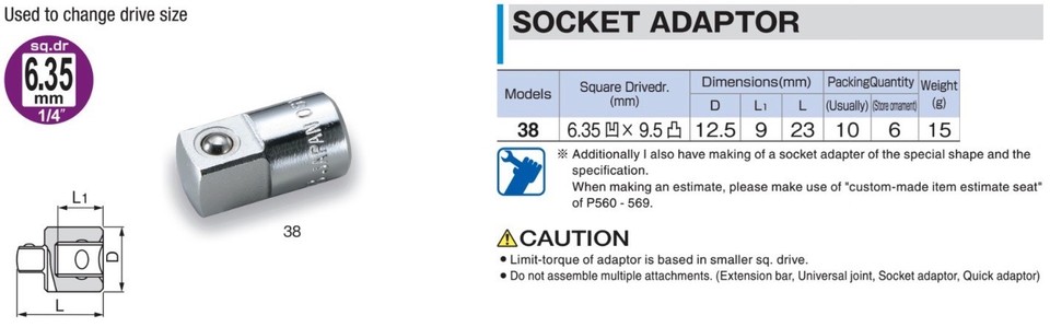 TONE 1/4" Socket Adaptor 6.35mm Hand Tool 38 Japan | eBay