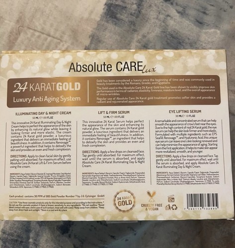 24 Karat Gold Absolute Care Lux Anti Aging Skin Care Trio Set Full Size ...