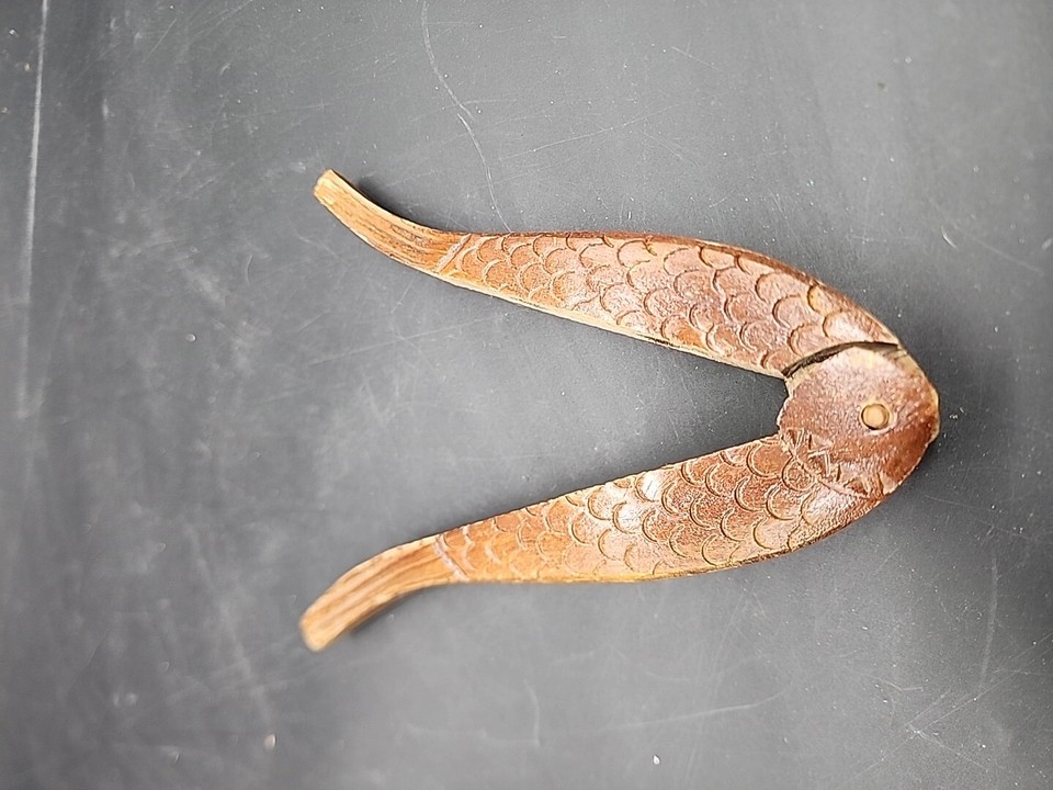 Vintage Hand Carved Wooden Fish Shaped Nutcracker 8" long | eBay