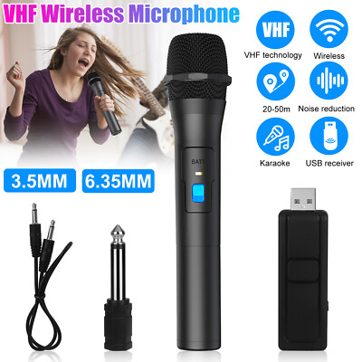Professional Wireless VHF Microphone Handheld Karaoke Mic System w/ USB ...