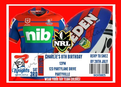 DIY Print Custom NRL NEWCASTLE KNIGHTS FOOTBALL JERSEY Birthday Party ...