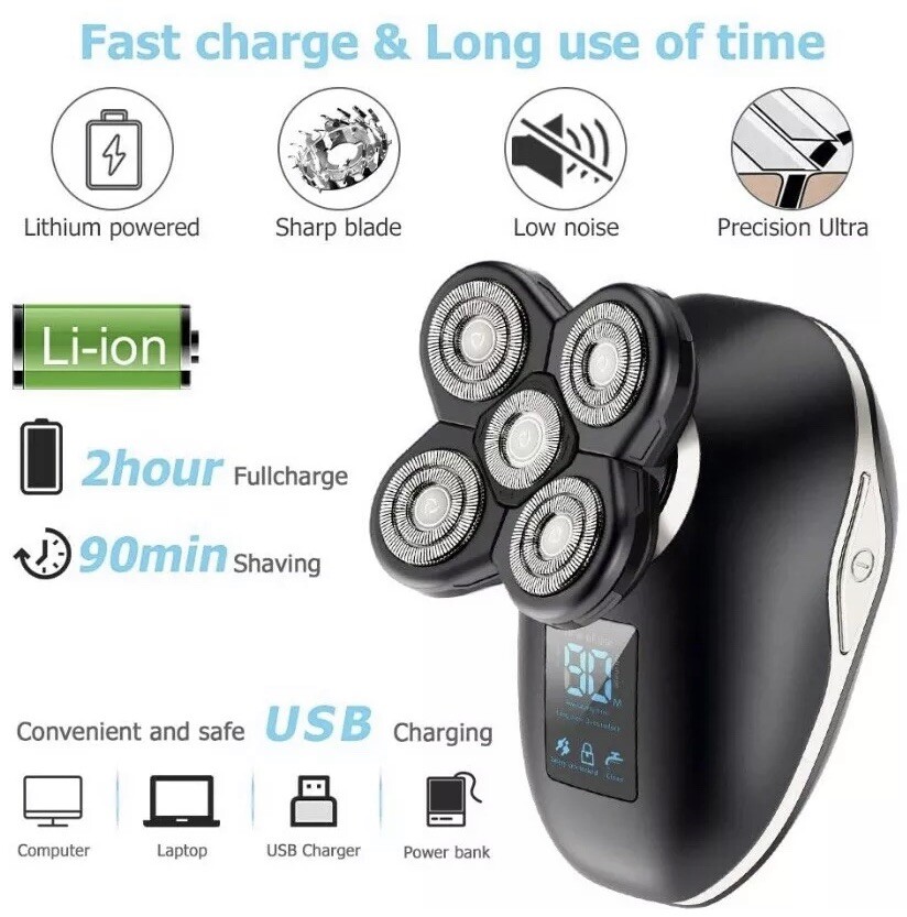 Head Shavers for Bald Men 5 in 1 Wet Dry Electric Razor LED Cordless ...