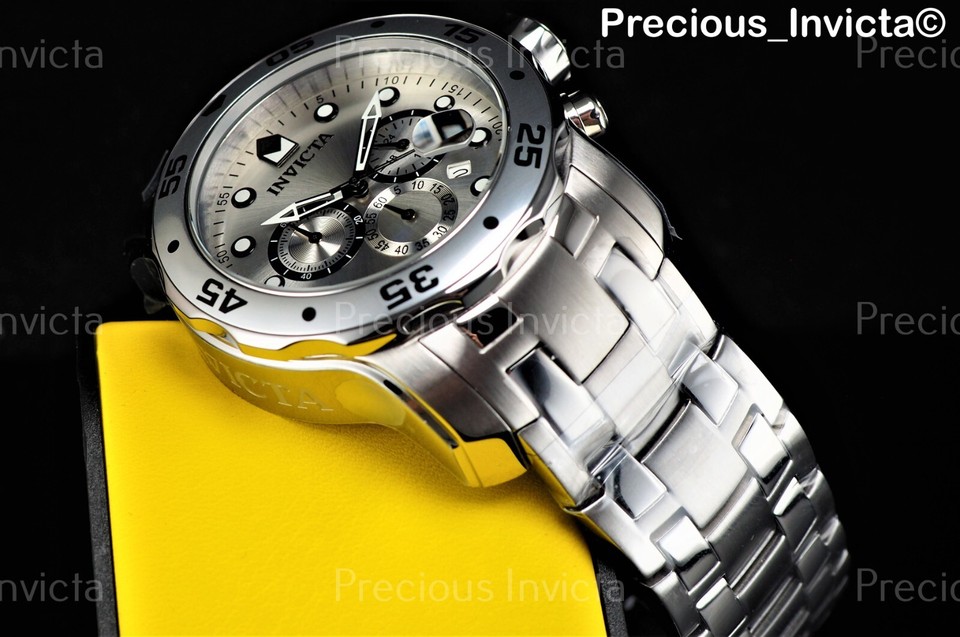 NEW Invicta Mens 48mm PRO DIVER SCUBA CHRONOGRAPH Silver Dial Bracelet ...