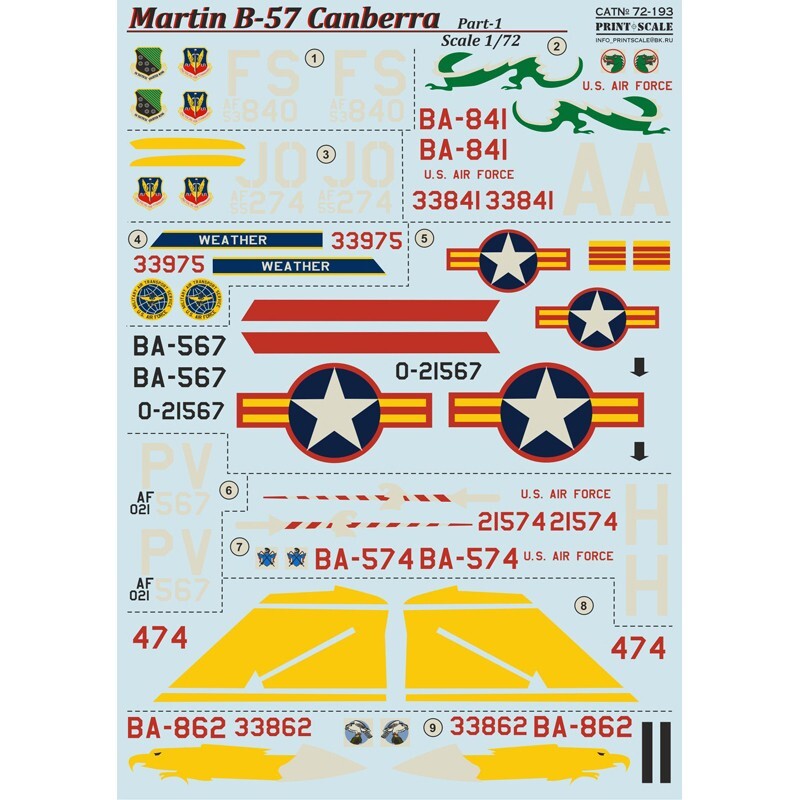 Print Scale 72-193 Decal 1:72 B-57 Canberra Part 1 In the complete set ...