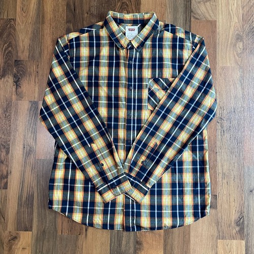 Levi's Strauss Shirt Mens XL Blue Yellow Plaid Long Sleeve Casual ...