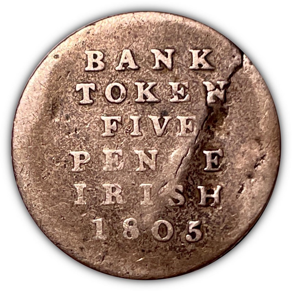 1805 Ireland Silver Bank Token Five Pence King George lll Very Good VG ...