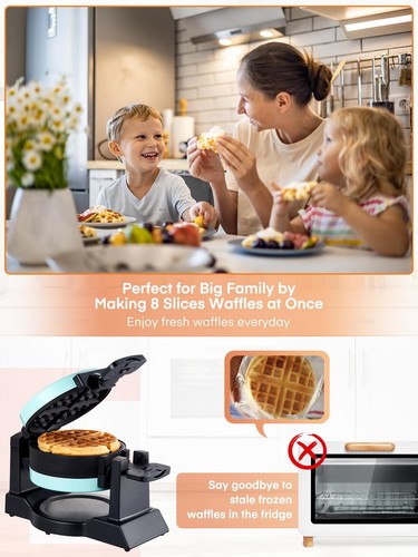 Double Waffle Maker, 1400W Rotating Belgian Waffle Iron with Nonstick ...