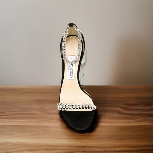 Women's Black Shiloh Jimmy Choo 85 Embellished Suede Sandals Black EU ...