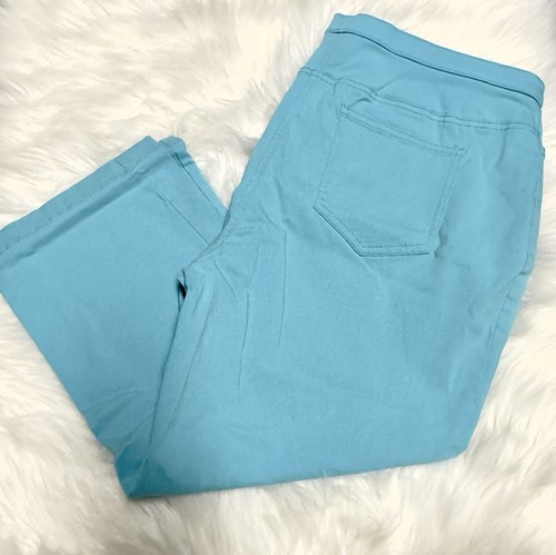 Basic Editions Women's Pull On Pant Cropped Aqua Blue Ankle Pant XL 14 ...