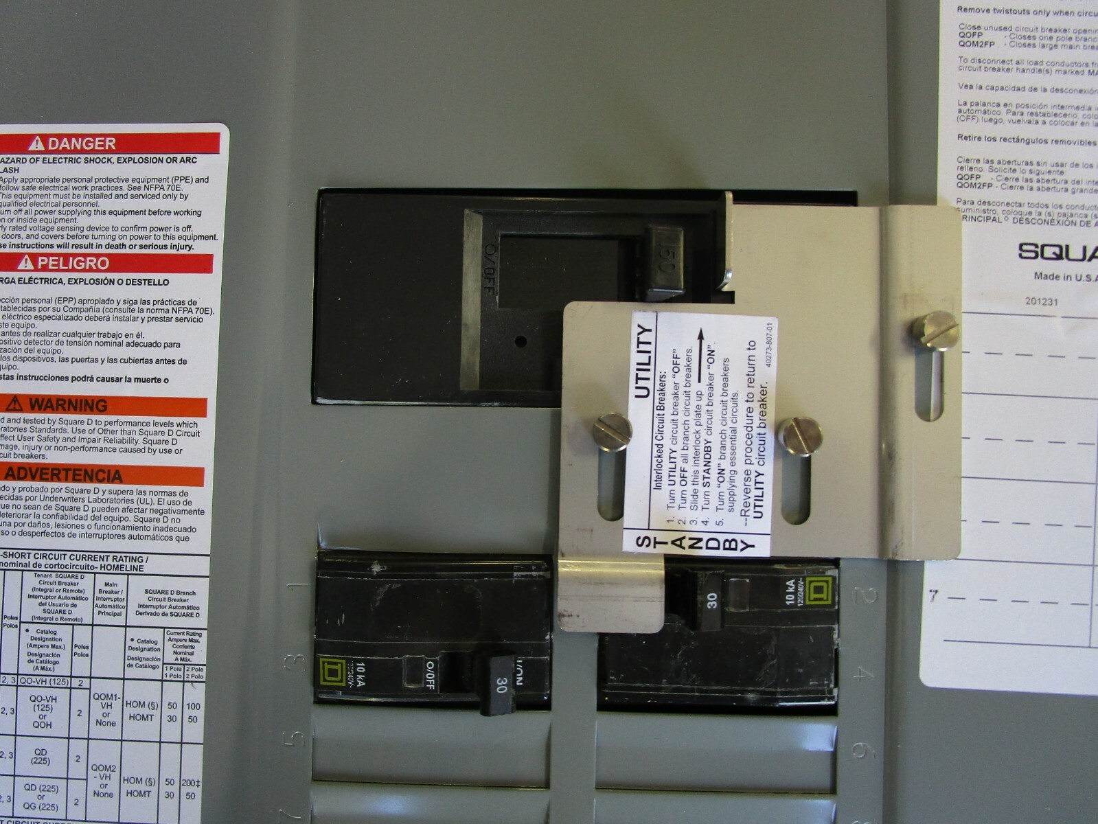 QO200oUL Square D QO OUTDOOR Series 2 Generator interlock kit 200 Amp ...