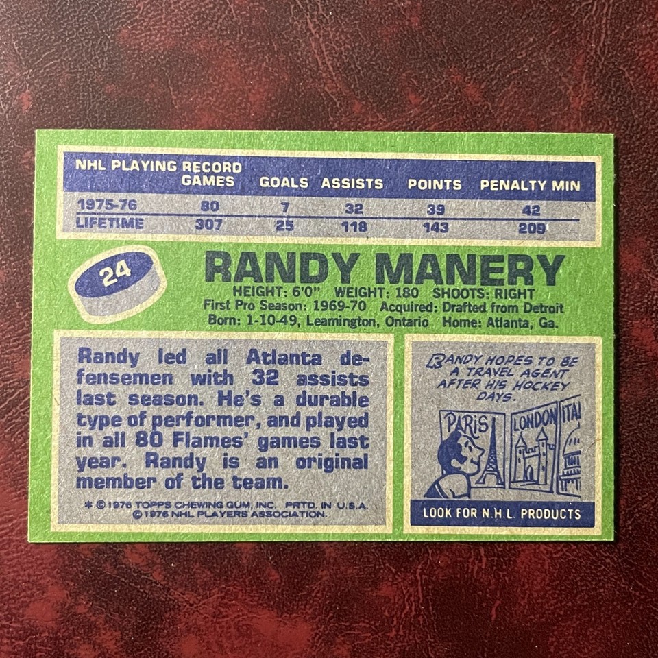 1976-77 Topps Set RANDY MANERY #24 FLAMES NM/MINT+ *HIGH GRADE* VENDING ...